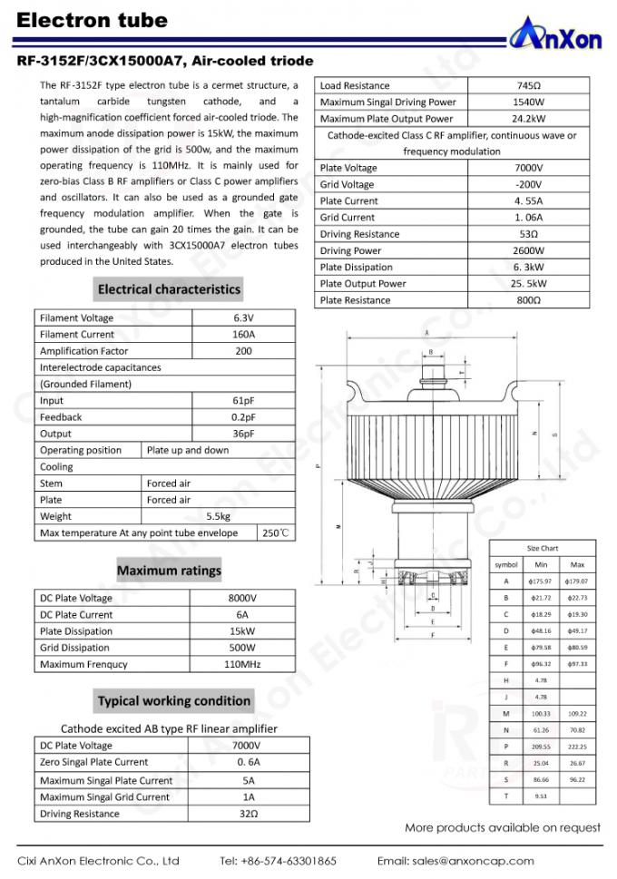3CX15,000A7 Air-cooled triode 3CX15000A7 Electron Tube RF-3152F vacuum tube